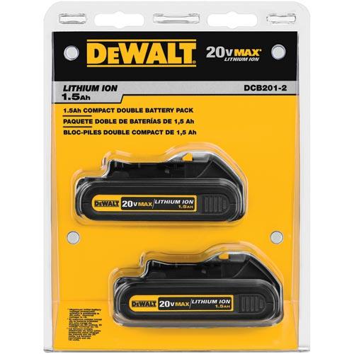 DCB201-2 DeWalt 20V MAX Lithium Ion Compact Battery Pack (1.5 Ah) - 2 ...